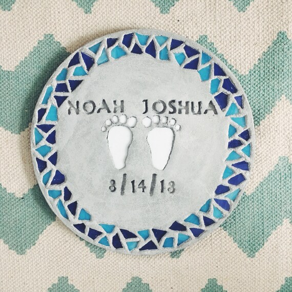 Personalized Garden Stepping Stone With Mosaic Glass Baby Feet - Etsy