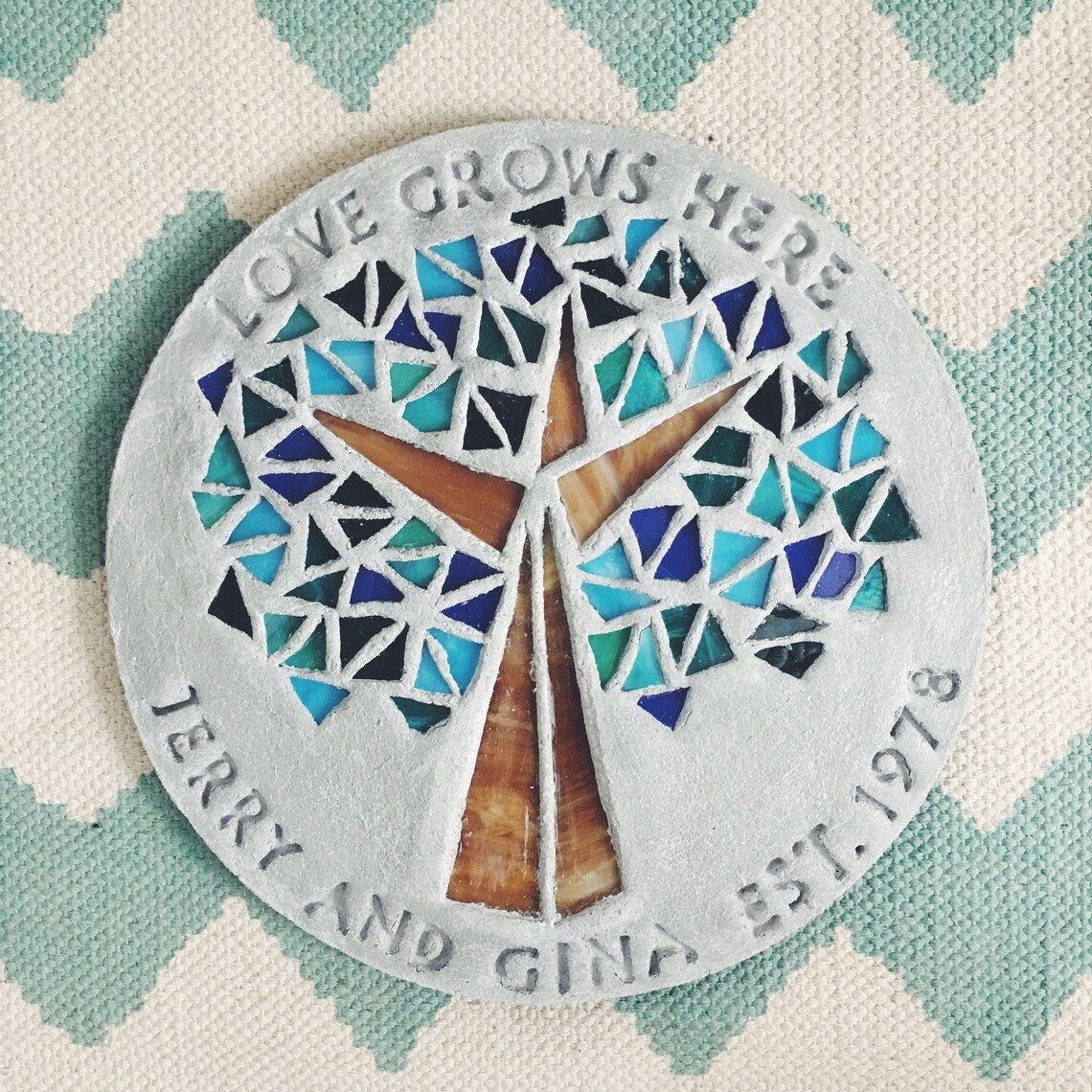 Personalized Garden Stepping Stone With Mosaic Glass Tree - Etsy