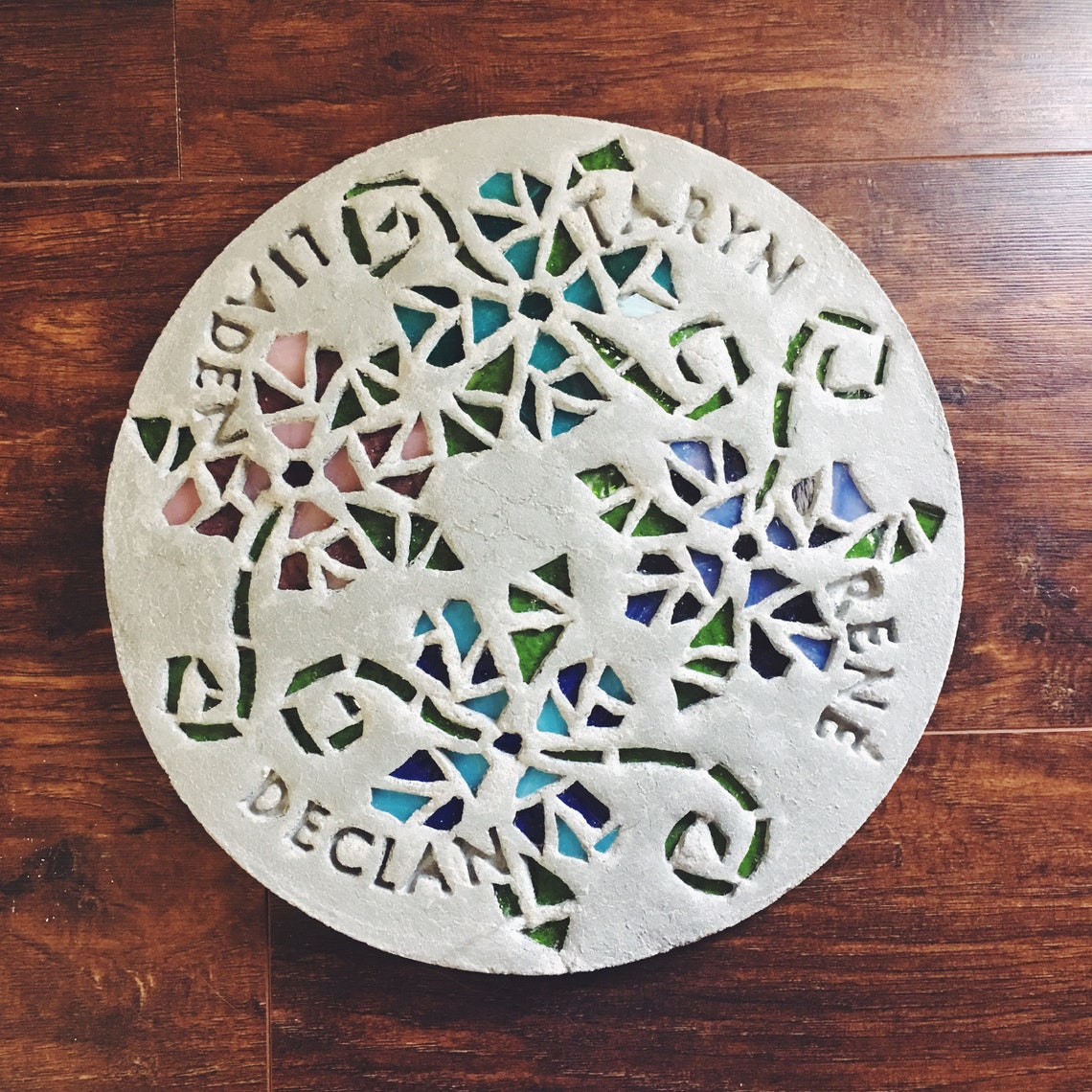 Personalized Garden Stepping Stone With Mosaic Glass Flowers (large ...