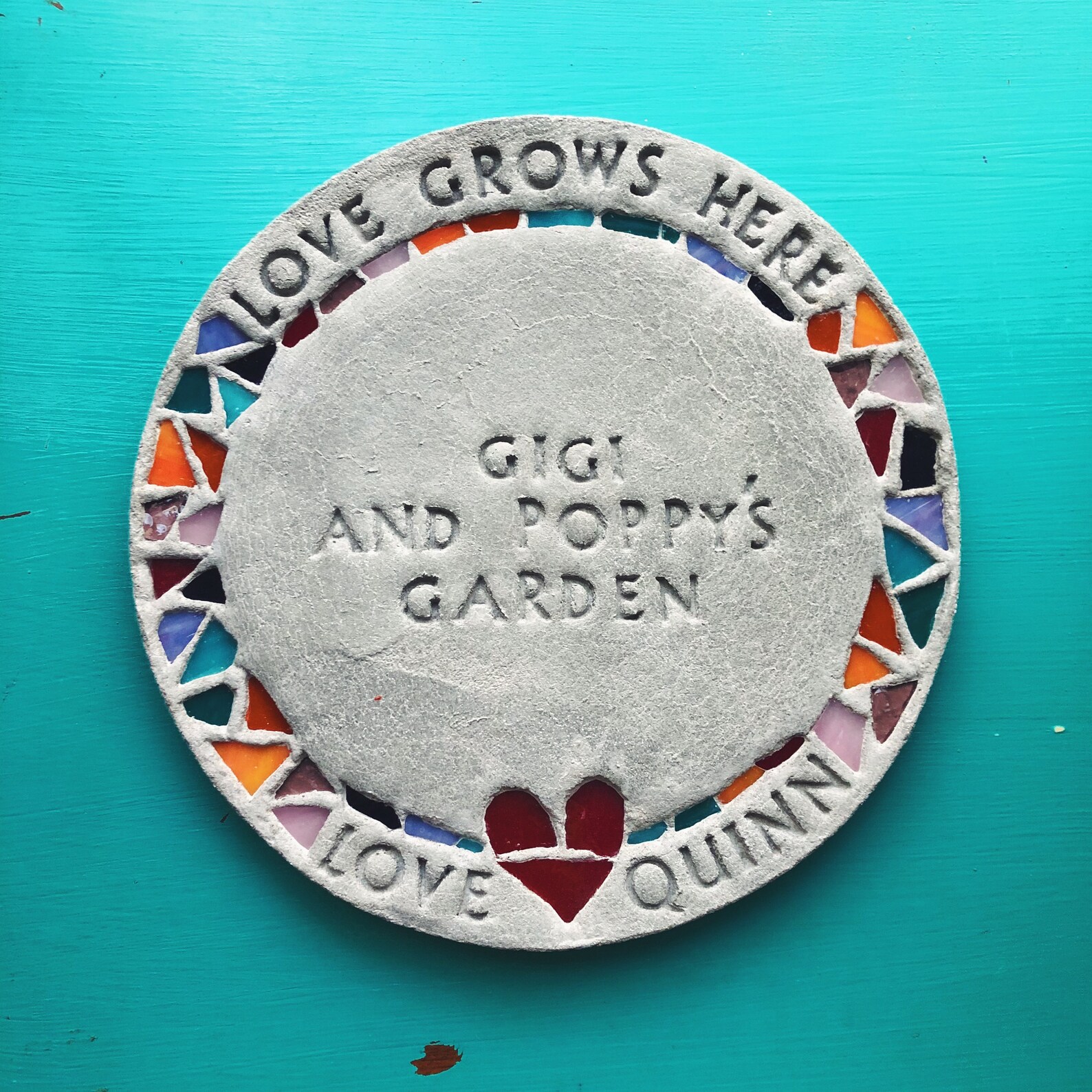 Personalized Garden Stepping Stone With Mosaic Glass Rim large Jewels ...