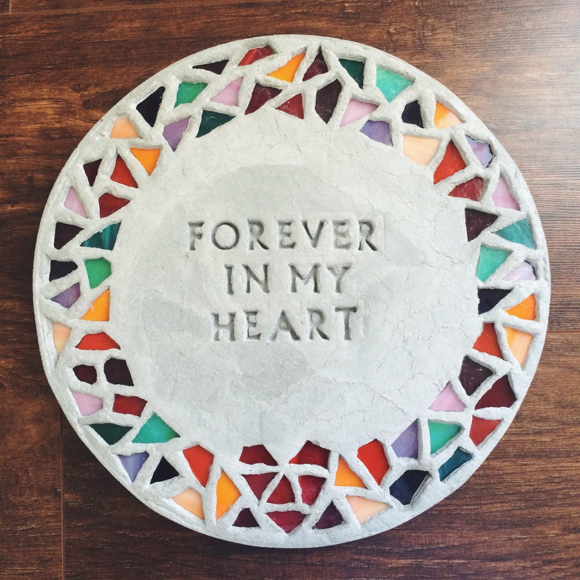 Personalized Garden Stepping Stone With Mosaic Glass Rim | Etsy