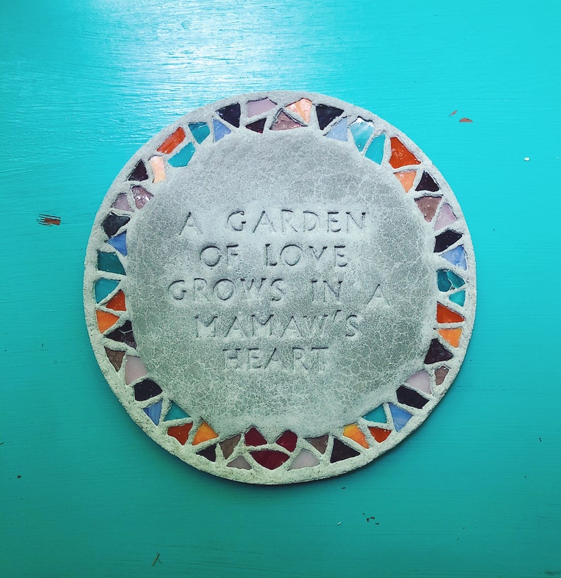 Personalized Garden Stepping Stone With Mosaic Glass Rim | Etsy