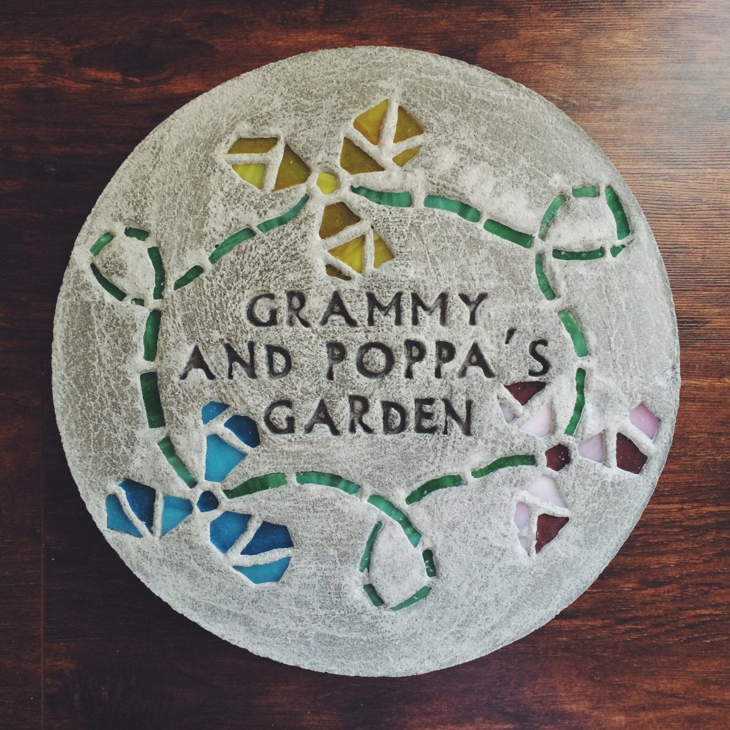 Personalized Garden Stepping Stone With Mosaic Glass Flowers | Etsy