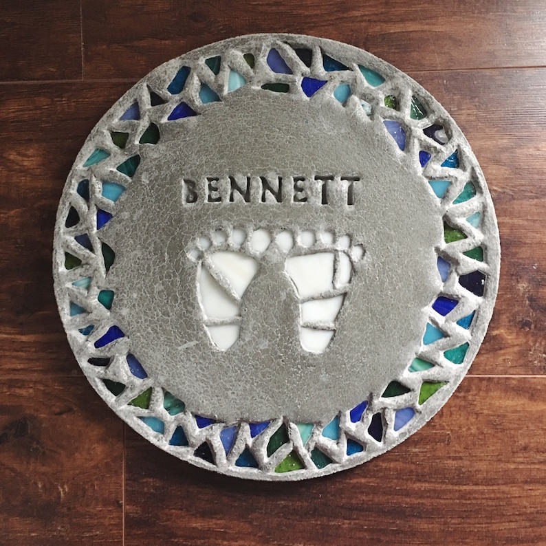 Personalized garden stepping stone with mosaic glass custom | Etsy