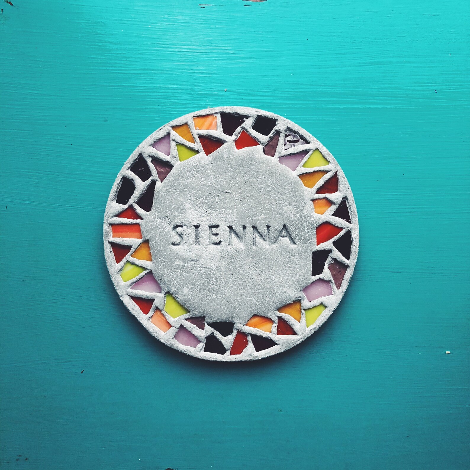 Personalized Garden Stepping Stone With Mosaic Glass Rim - Etsy