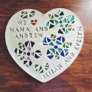 Personalized Garden Stepping Stone With Mosaic Glass Flowers (heart ...