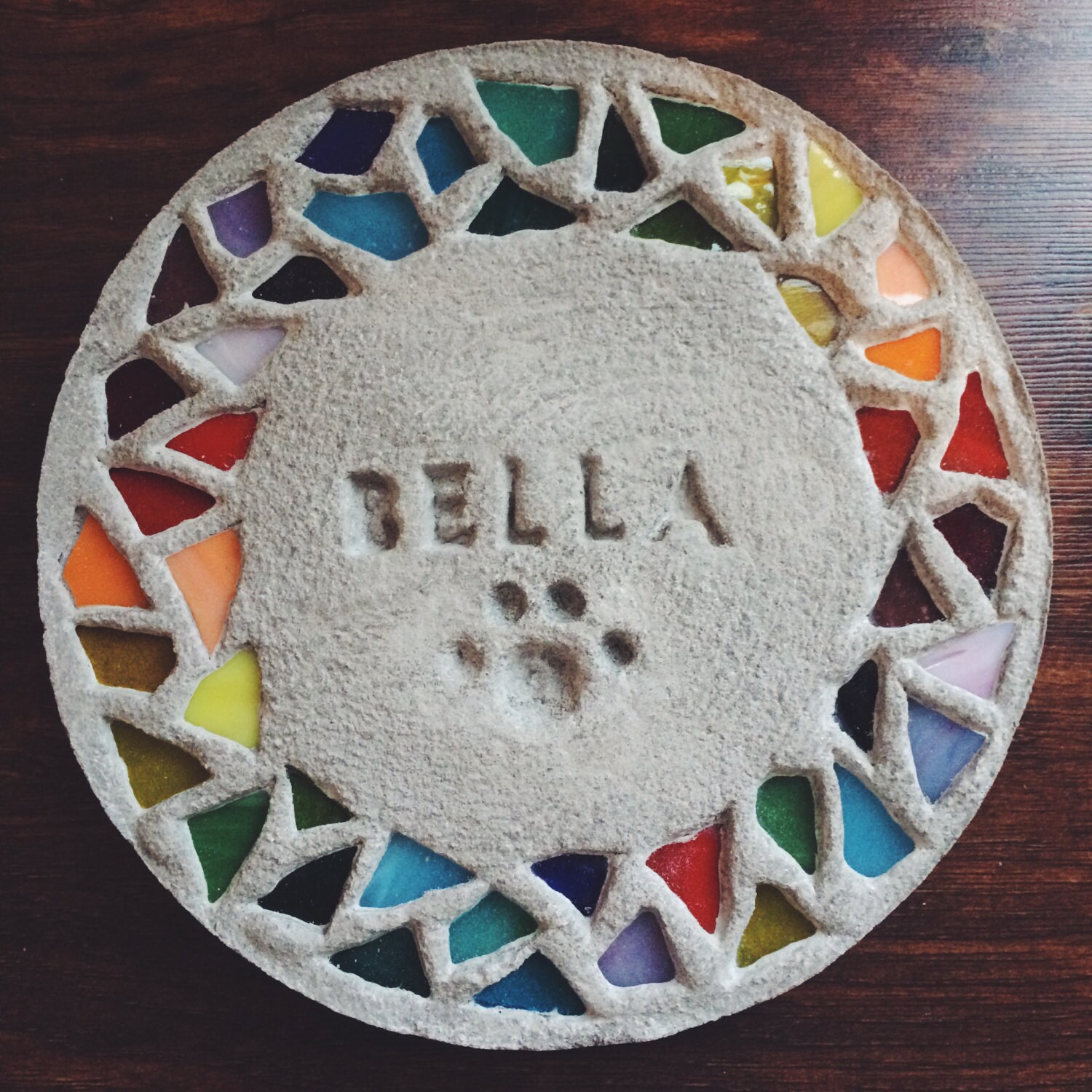 Personalized Garden Stepping Stone With Mosaic Glass Rim - Etsy