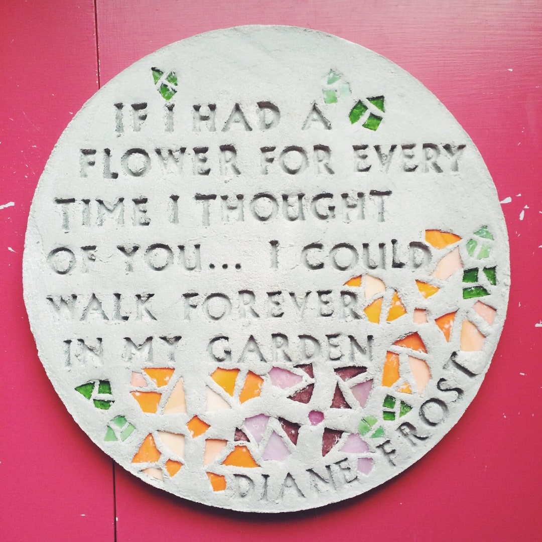 Personalized Garden Stepping Stone With Mosaic Glass Flowers (large ...