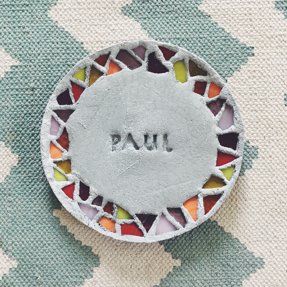 Personalized Garden Stepping Stone With Mosaic Glass Rim - Etsy