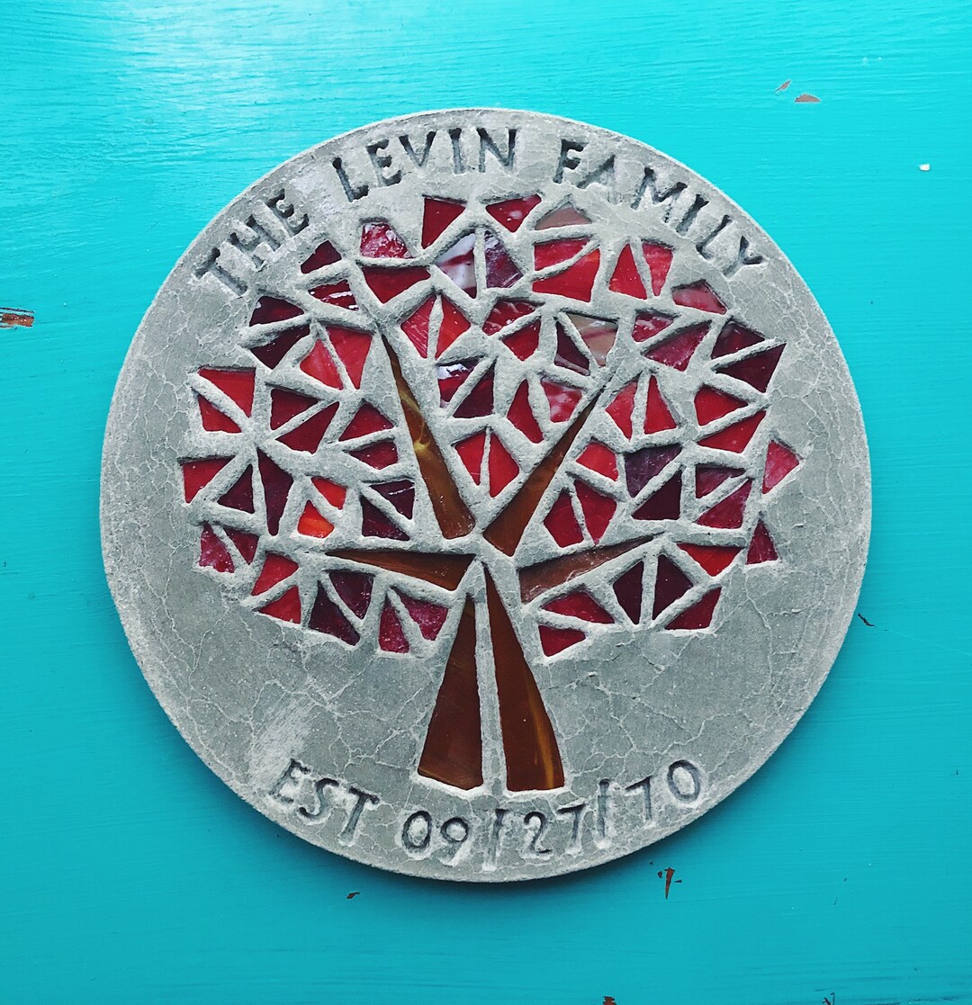 Personalized Garden Stepping Stone With Mosaic Glass Tree (large) Red ...