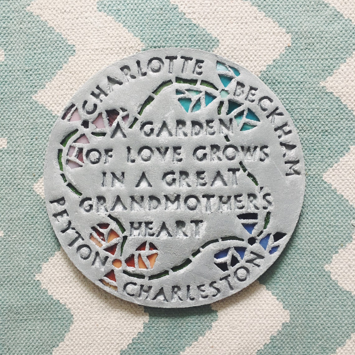 Personalized Garden Stepping Stone With Mosaic Glass Flowers - Etsy