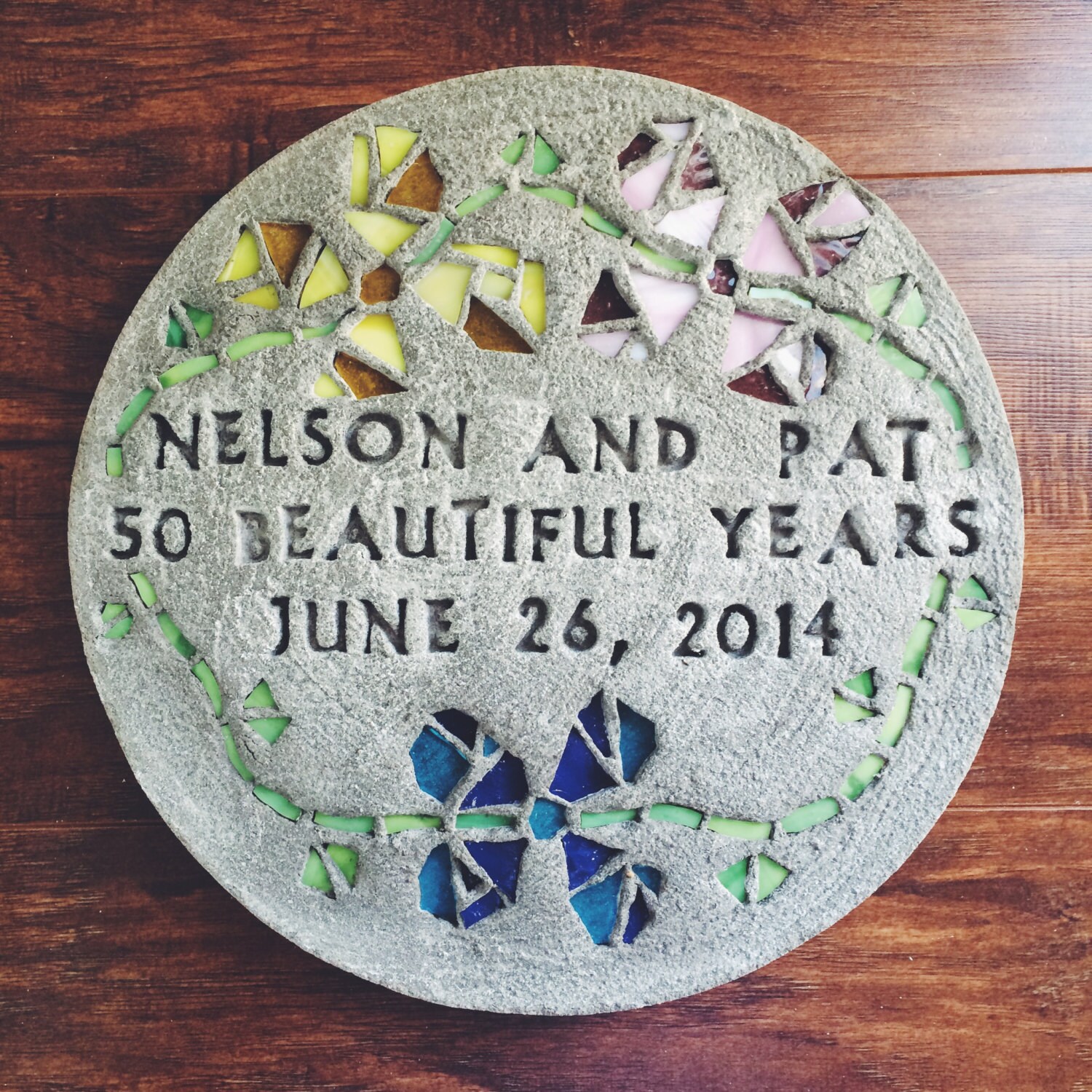 Personalized Garden Stepping Stone With Mosaic Glass Flowers | Etsy