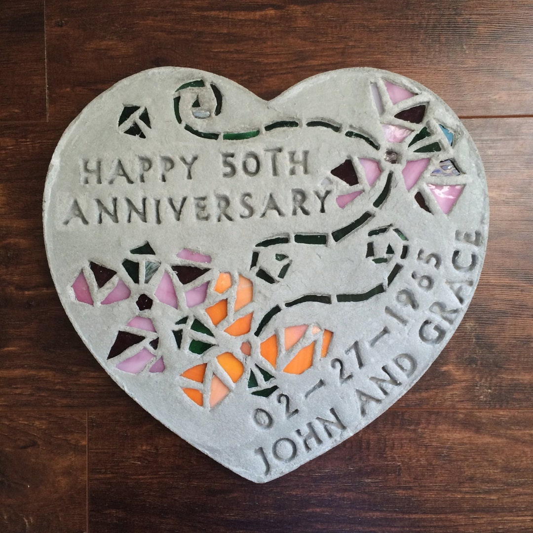Personalized Garden Stepping Stone With Mosaic Glass Flowers (heart ...
