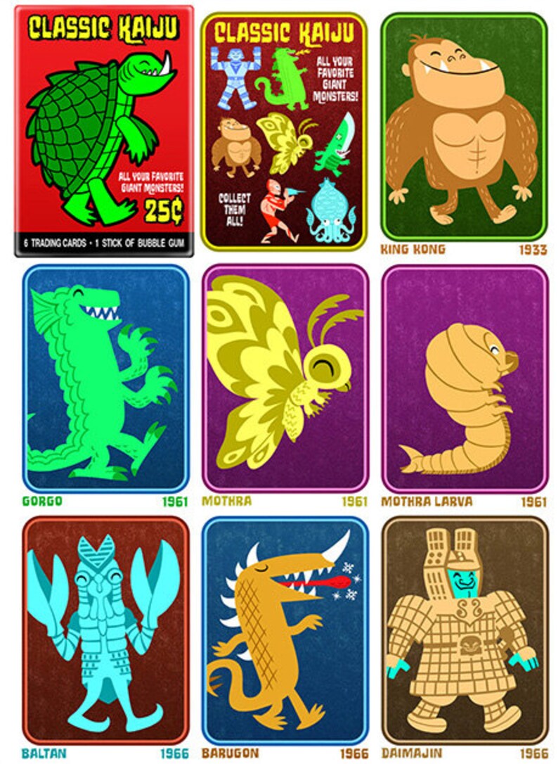 Classic Kaiju Trading Card Signed 11 x 17 Color Print by | Etsy