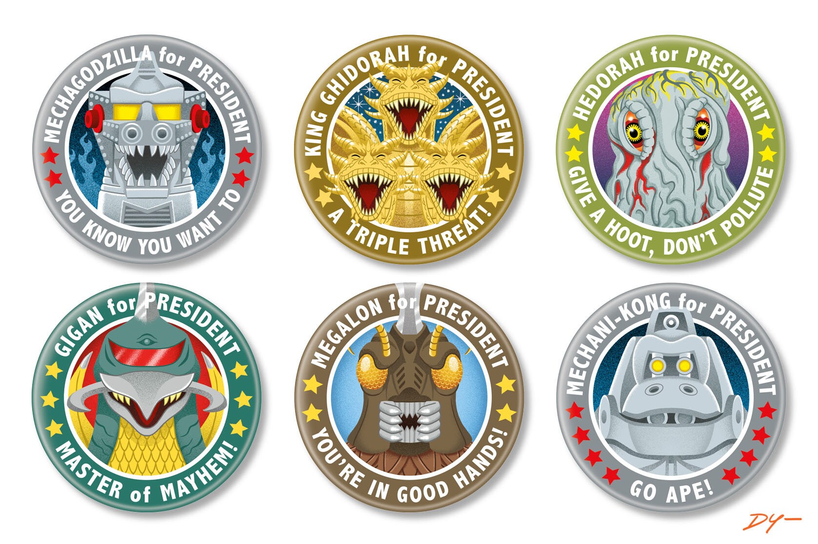 Godzilla 6 Button President Set 2 2.25 Inch | Etsy