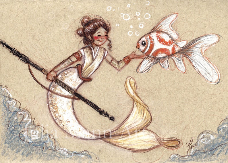 Mermaid Princess and Goldfish | Etsy