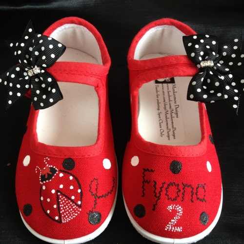 Ladybug Shoes Red Mary Jane's Hand Painted for Baby and - Etsy