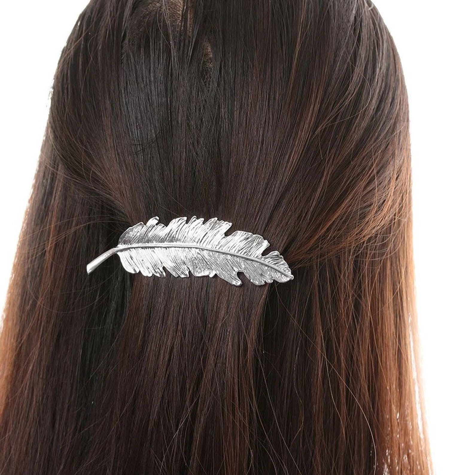 1 Pcs Hair Barretes,antique Golden,feather Hair Barrettes,hair Findings ...