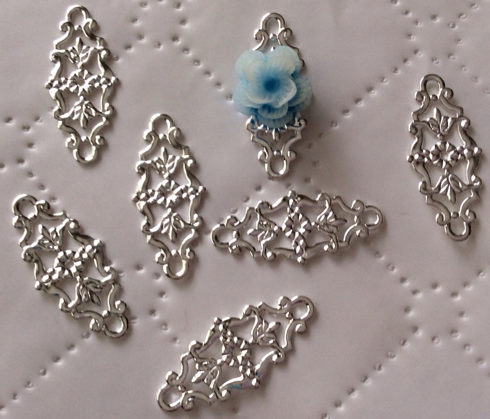 20 Pcs 27 Mm Filigree Flower,silver Color Plated,base Setting,silver ...