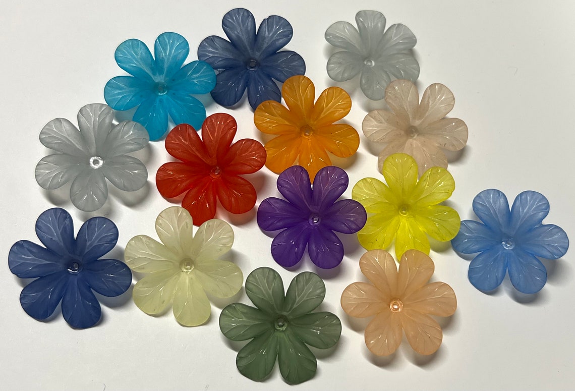 30 Pcs Mixed Color Lucite Flower,transparent Flower,frosted,colorful ...