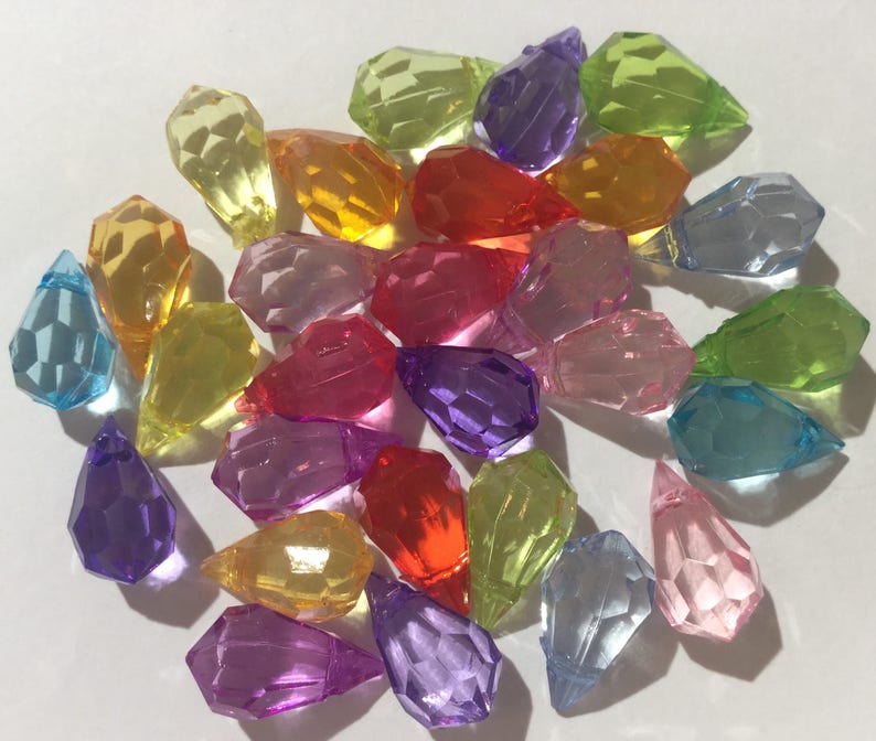 50 Pcs Mixed Tear Drop Crystal Acrylic Bead,faceted,mixed Bead ...