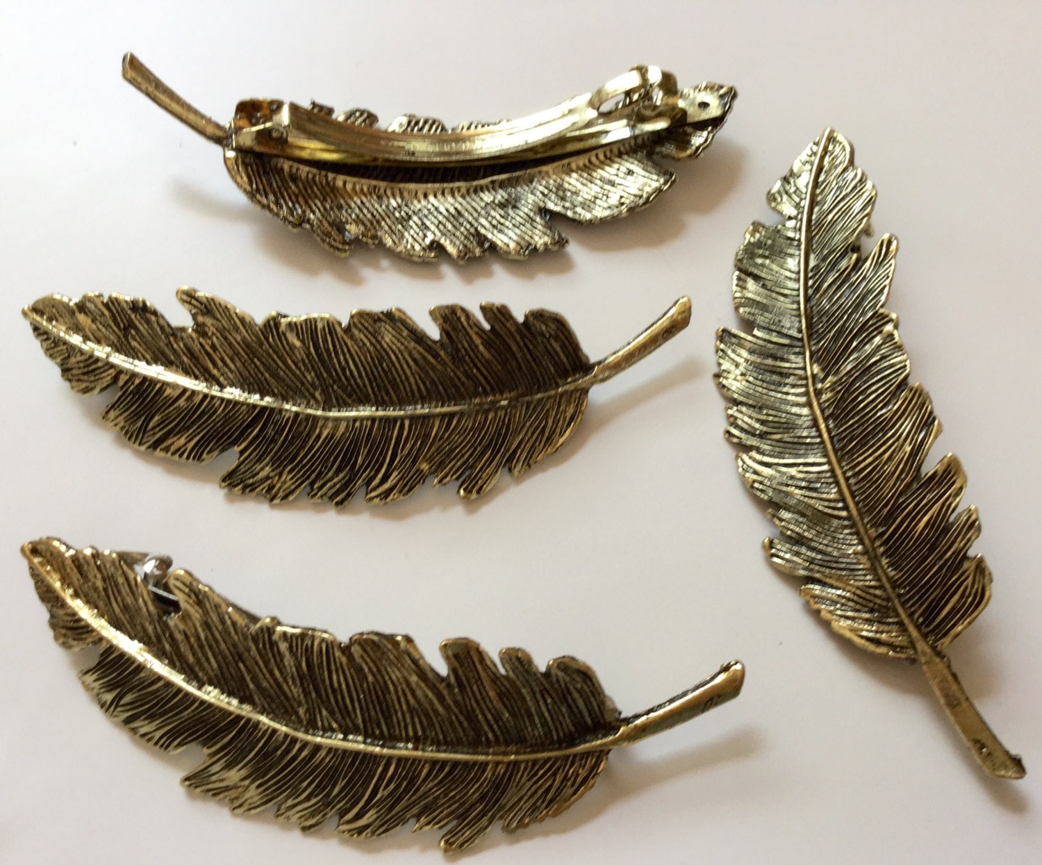 1 Pcs Hair Barretes,antique Bronze,feather Hair Barrettes,hair Findings ...