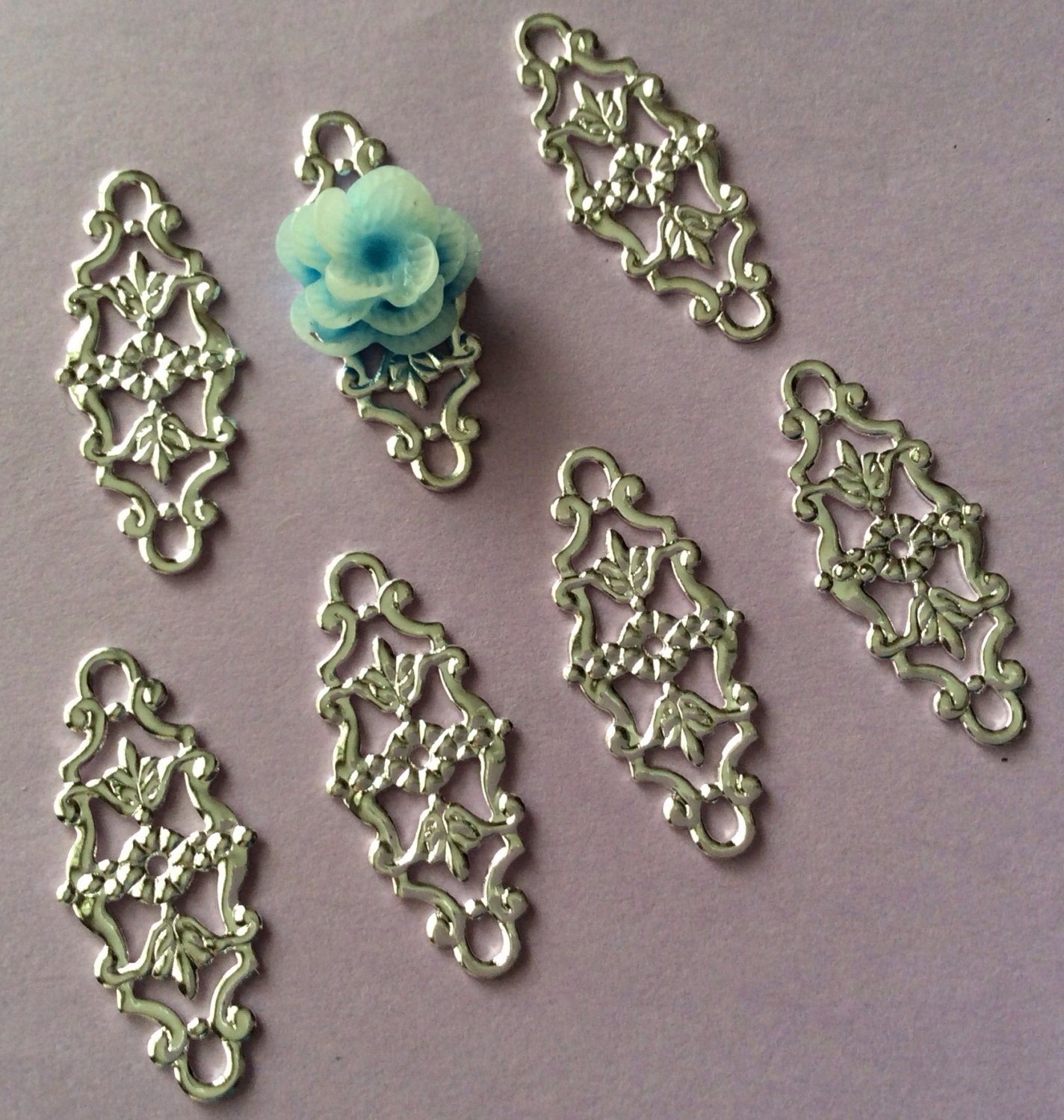 20 Pcs 27 Mm Filigree Flower,silver Color Plated,base Setting,silver ...