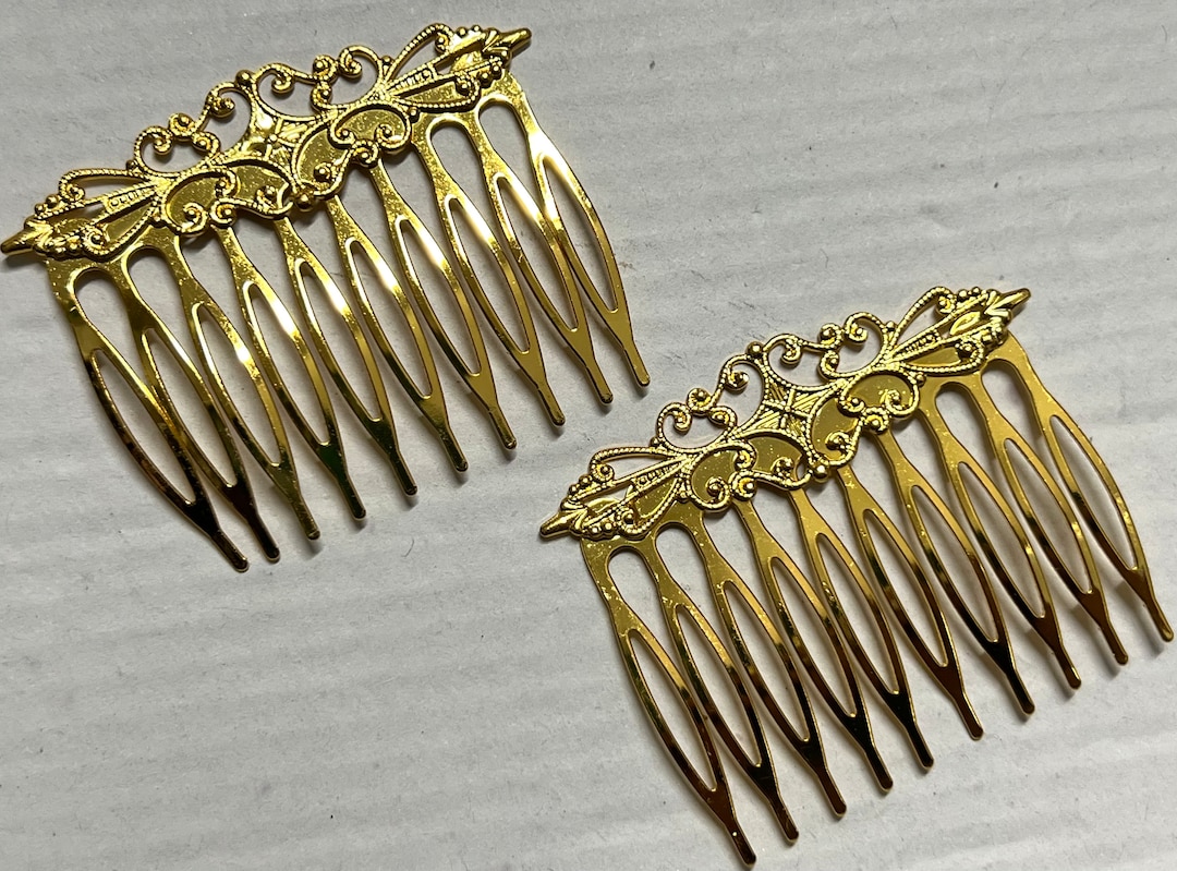 2 Pcs Bright Gold Color Hair Comb,hair Comb,brass Hair Comb,bridal Hair ...