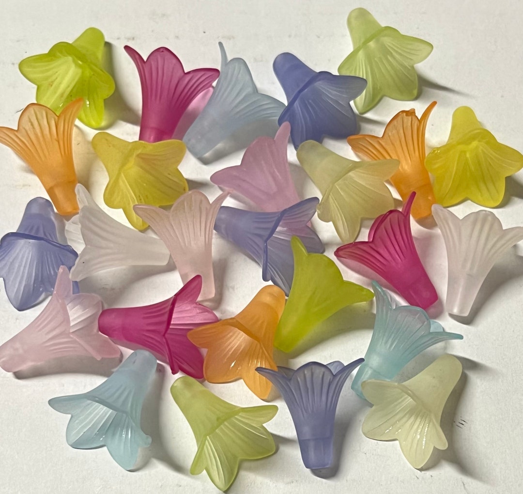 30 Pcs Mixed Color Lucite Flower,trumpet Flower,22 Mm,colorful Lucite ...