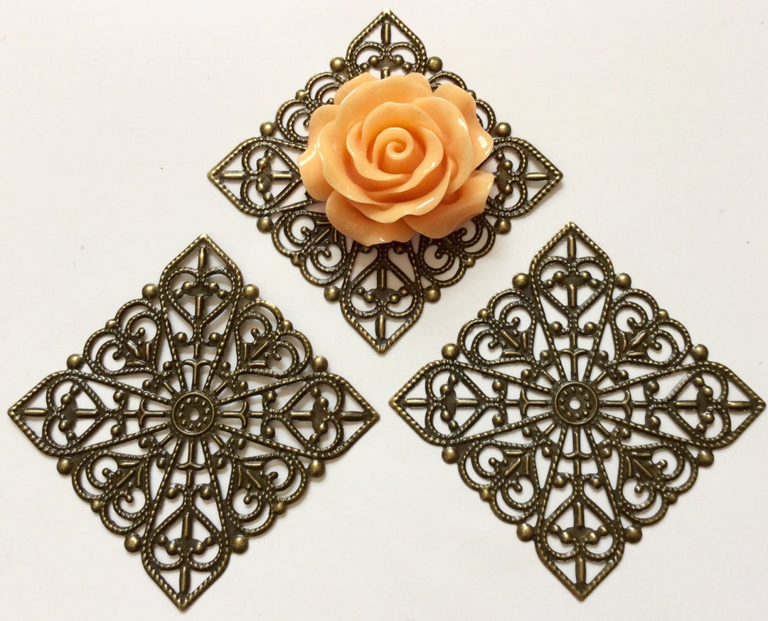 12 Pcs 40 Mm Filigree Pendants,antique Bronze,brass Links,brass ...