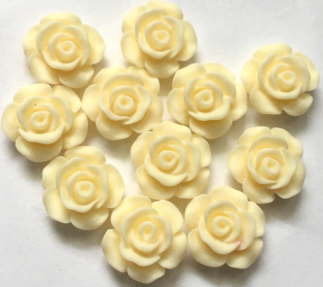 10 Pcs 13 Mm Ivory Cabochon,ivory Resin Flower,13 Mm Ivory Rose Flower ...