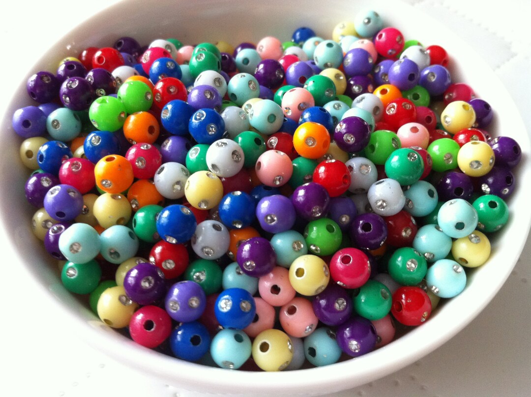 200 Pcs 6 Mm Mixed Silver Accent Acrylic Beads, Mixed Round Bead ...