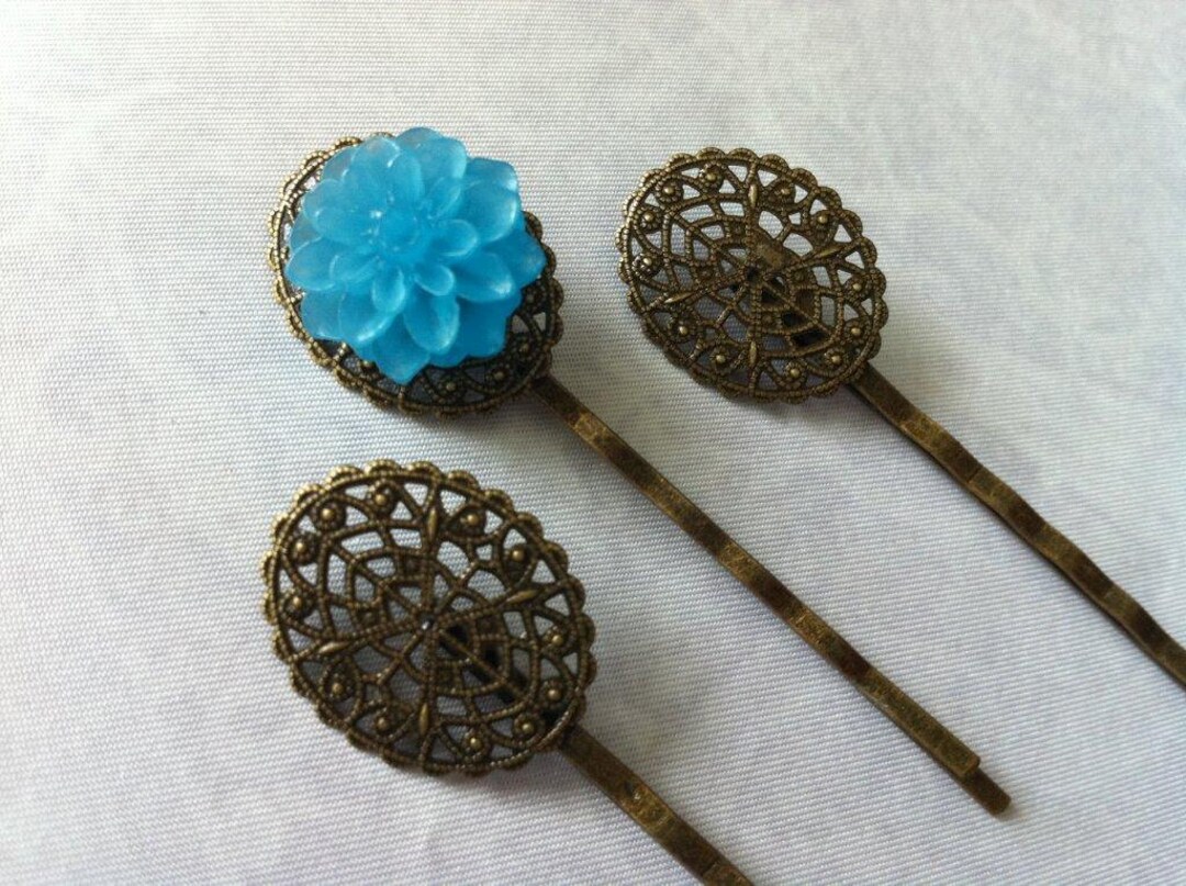 10 Pcs Filigree Bobby Pin Blanks,,,antique Bronze Flower Hair Pins ...