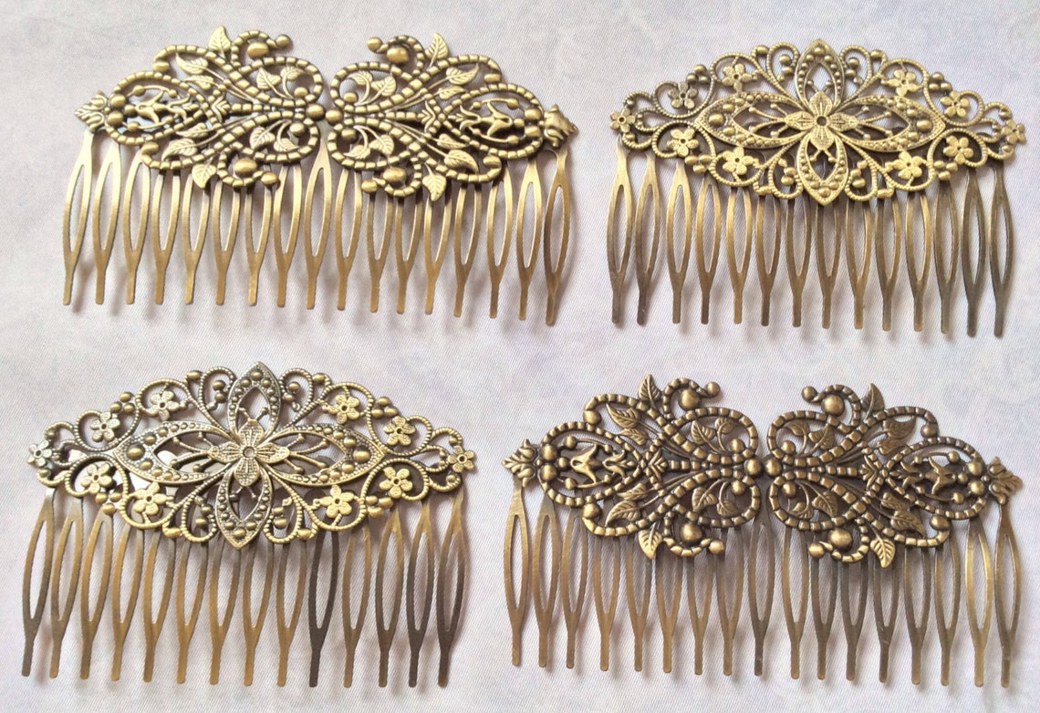 2 Pcs Mixed Hair Combs.antique Bronze and Antique Golden Hair - Etsy