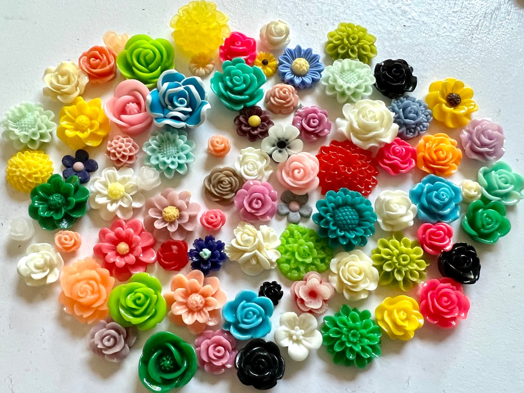 80 Pcs Mixed Cabochon Flower,mixed Flat Back Cabochon.flower Kit,resin ...