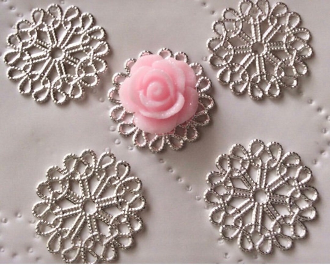 12 Pcs 23 Mm Silver Filigree,silver Pendant,silver Link,connector,base ...