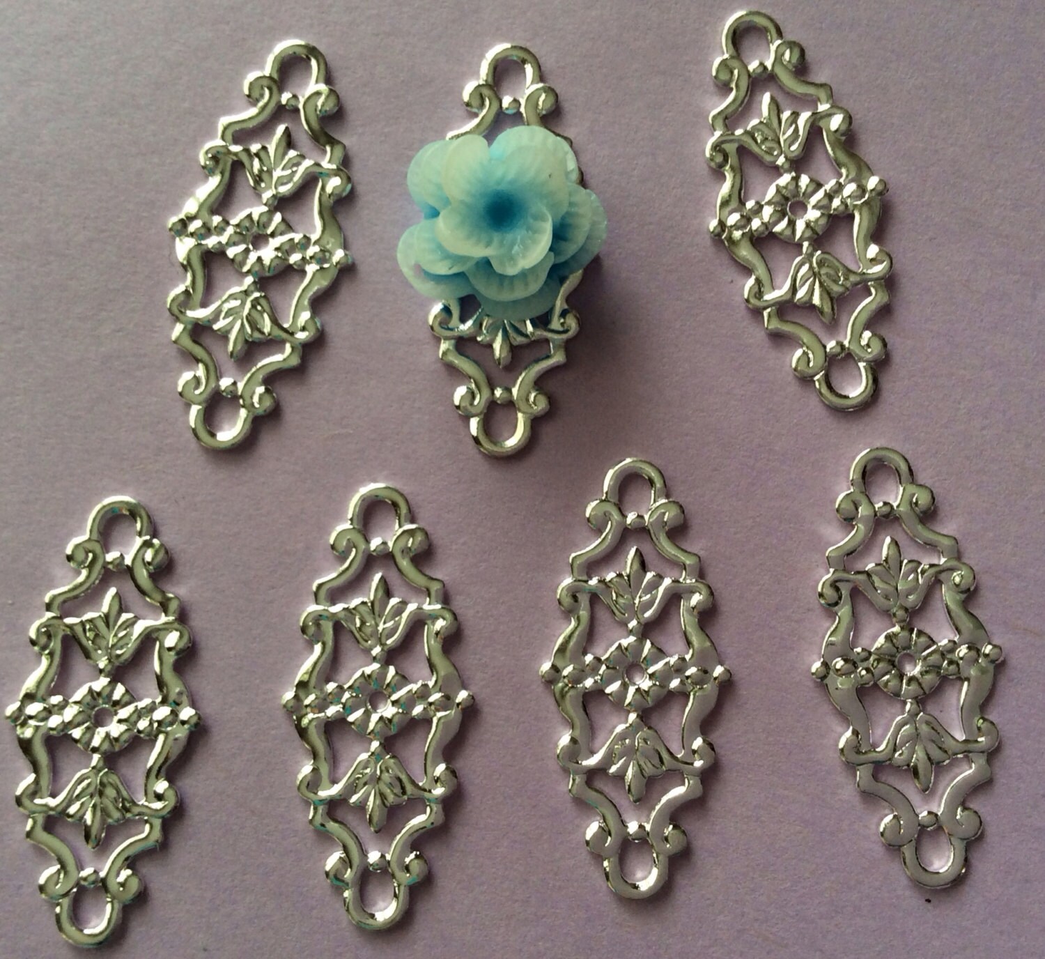 20 Pcs 27 Mm Filigree Flower,silver Color Plated,base Setting,silver ...