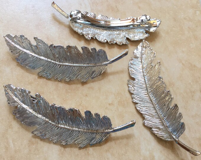 1 Pcs Hair Barretes,antique Silver,feather Hair Barrette,hair ...
