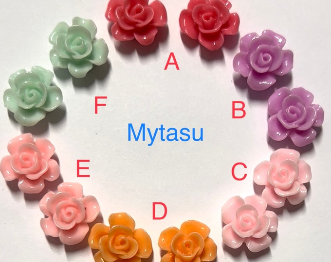 Pick Your Color…10 Pcs 15 Mm Cabochon,rose,15 Mm Resin Flower,flat Back ...