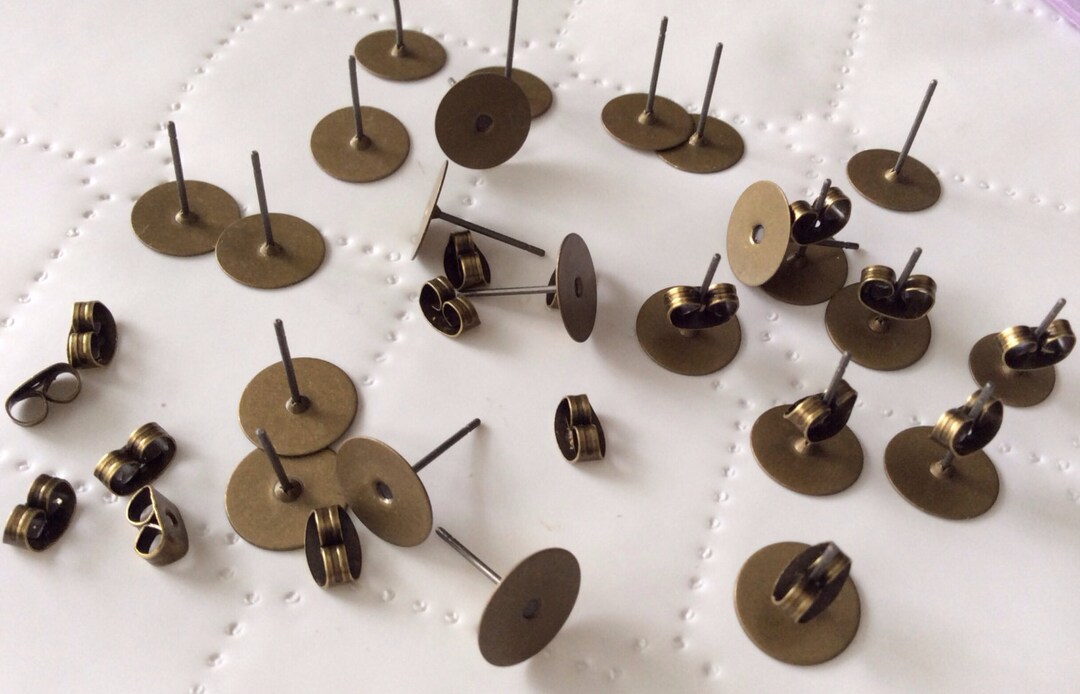 50 Set Tray 10 Mm Earring Post With Ear Nuts,antique Bronze Earring ...
