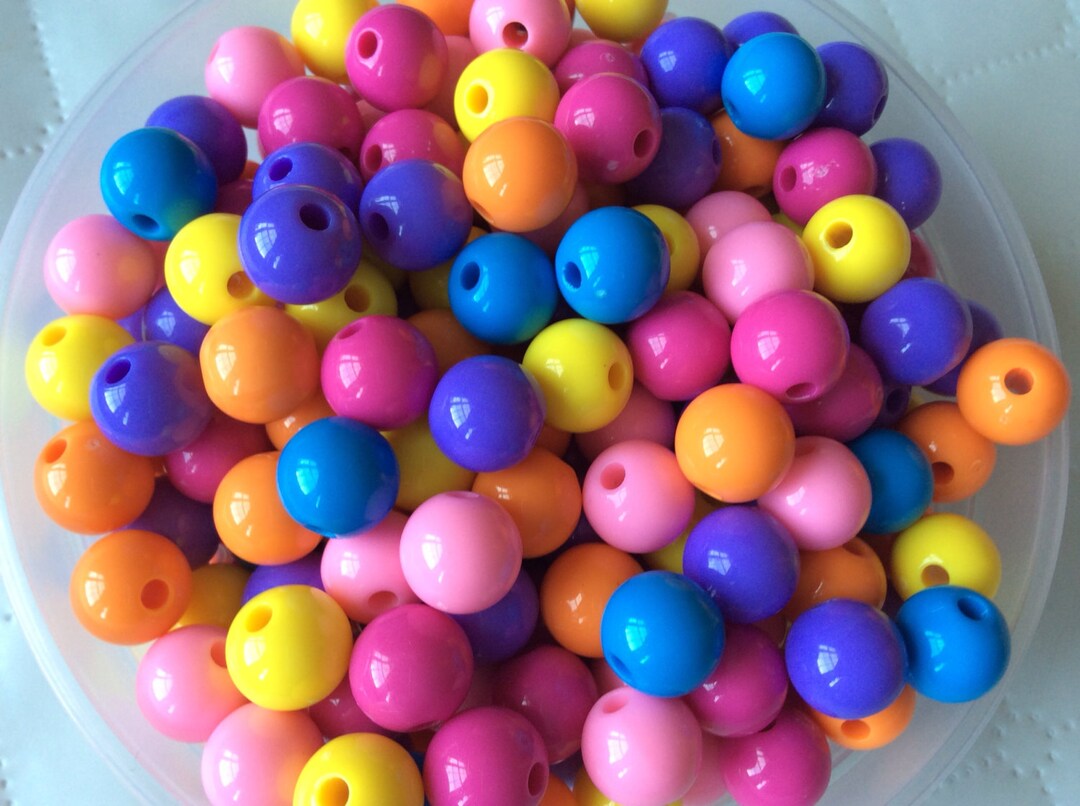 50 Pcs 12 Mm Mixed Colorful Acrylic Beads, Mixed Round Bead, Mixed ...