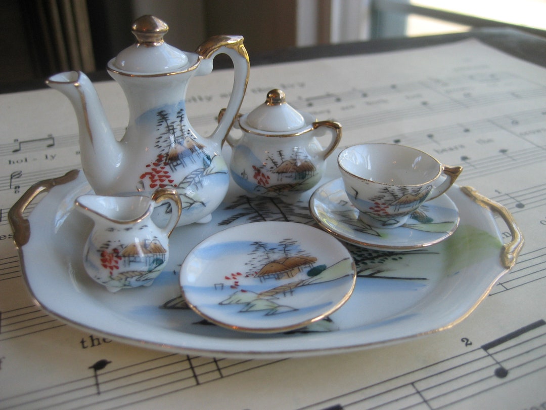 Vintage Miniature Tea Set on Tray, Doll House Supply, by Maruku China ...