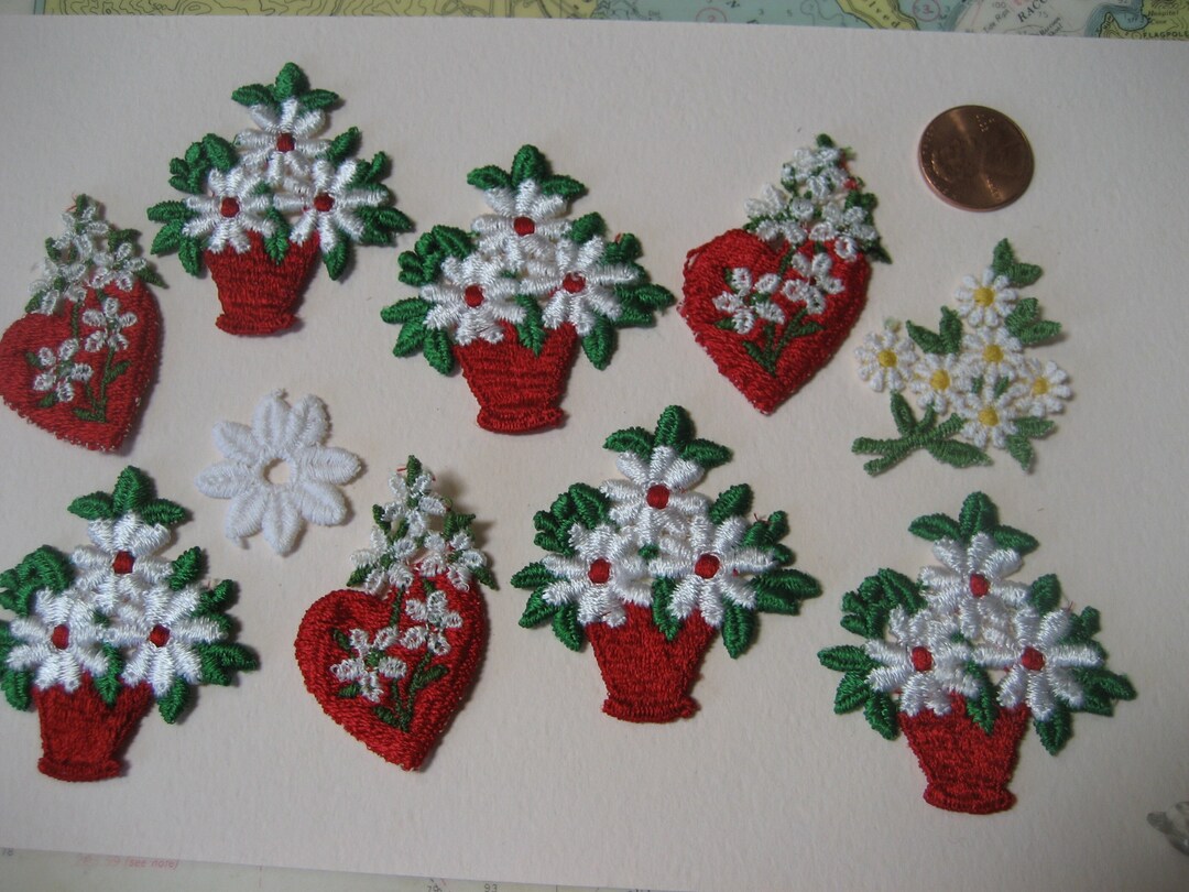 Lace Flower Appliques, Small Lace Flower Pots and Hearts With White ...