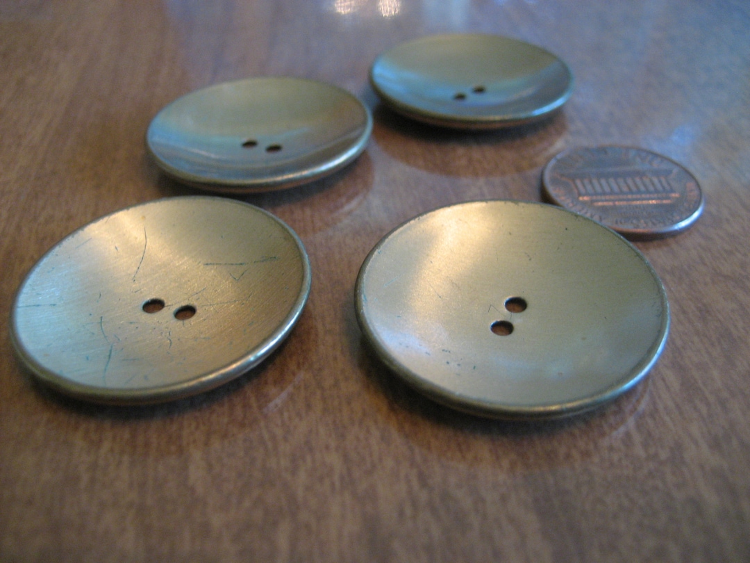 Four Large Buttons, Coat Buttons, Vintage Convex Brass Disk Buttons ...