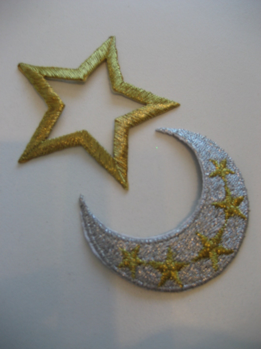 Small Iron on Embroidered Appliqués Moon & Star, 2 Decorative Gold and ...