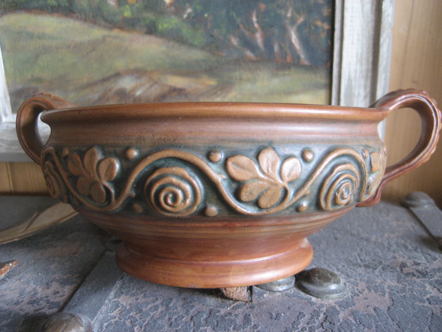 Weller Bowl Two Handle Brown Brushed Glaze Claremont - Etsy