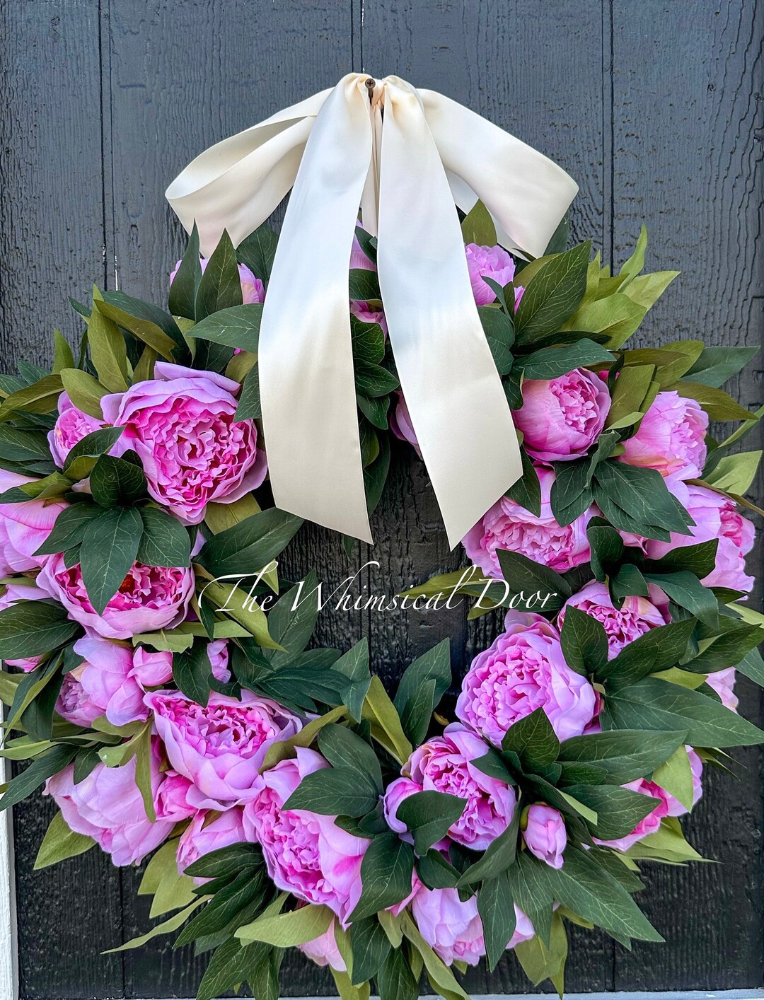 Cream Bow Peony Wreath - Spring Wreath - French Inspired Wreath - Pink ...