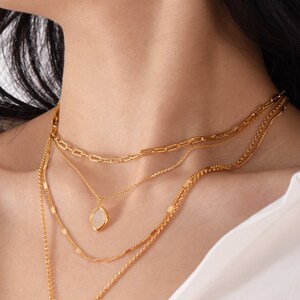 Gold Elongated Rectangle Chain Necklace, Rectangle Link Chain Necklace ...