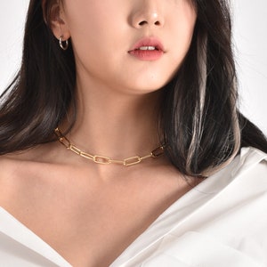 Gold Elongated Rectangle Chain Necklace, Rectangle Link Chain Necklace ...