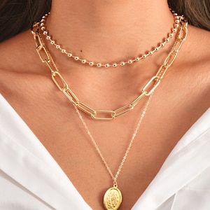 Gold Elongated Rectangle Chain Necklace, Rectangle Link Chain Necklace ...